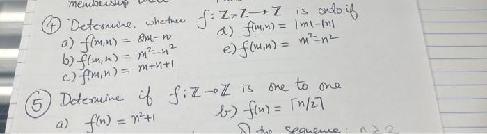 Solved (4) Determine whether f:z×Z Z is ato of a) | Chegg.com