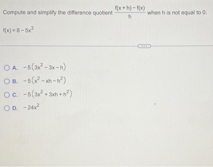Solved Compute and simplify the difference quotient | Chegg.com