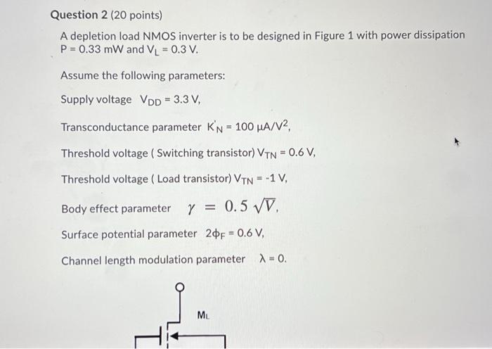 Solved Question 2 (20 points) A depletion load NMOS inverter | Chegg.com