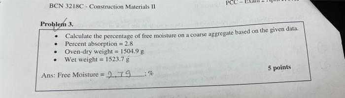 Solved Problem 3. - Calculate the percentage of free | Chegg.com