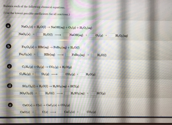 Solved Balance each of the following chemical equations. | Chegg.com