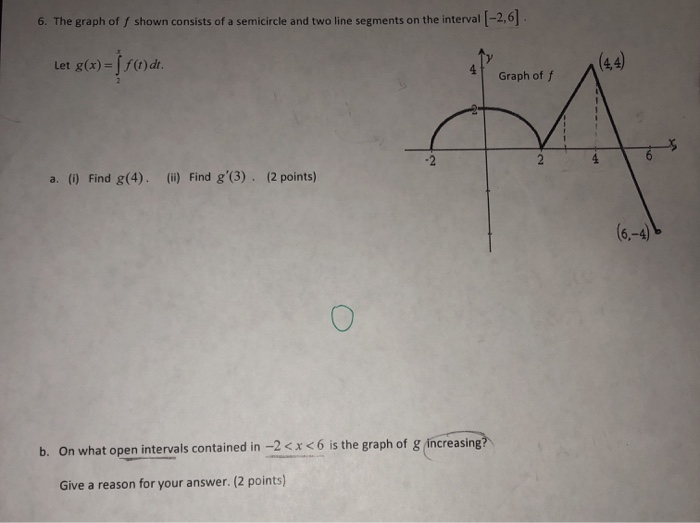 Solved 6. The graph of shown consists of a semicircle and | Chegg.com