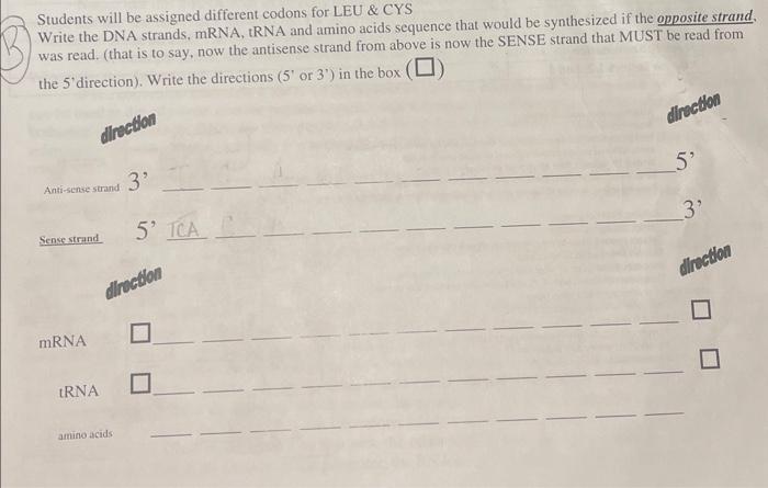 Solved Students will be assigned different codons for LEU \& | Chegg.com