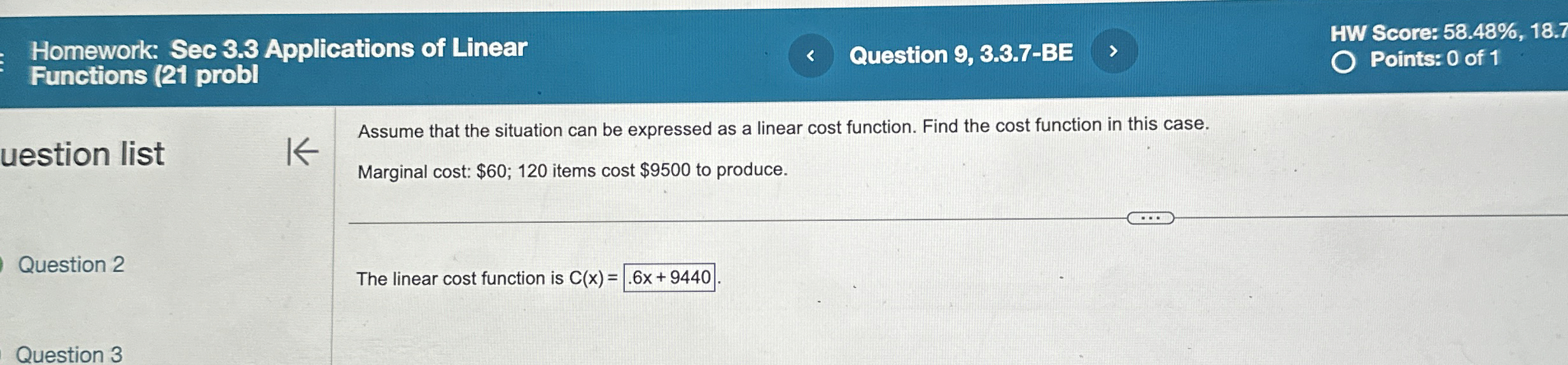 Solved Homework: Sec 3.3 ﻿Applications of Linear Functions | Chegg.com