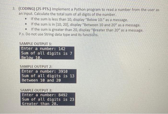 Solved (CODING) (25 PTS.) Implement a Python program to read | Chegg.com