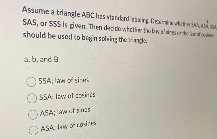 Solved Assume a triangle ABC has standard labeling. | Chegg.com