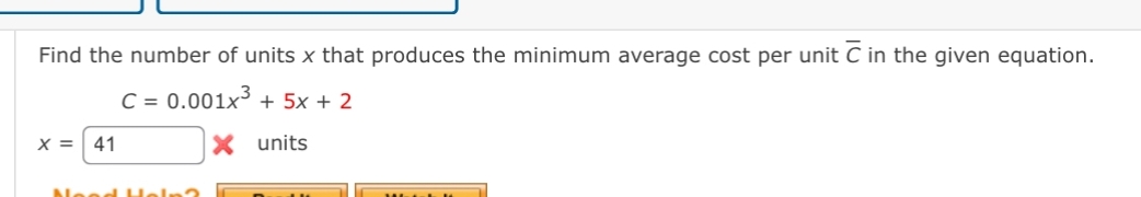 Solved Find the number of units x ﻿that produces the minimum | Chegg.com