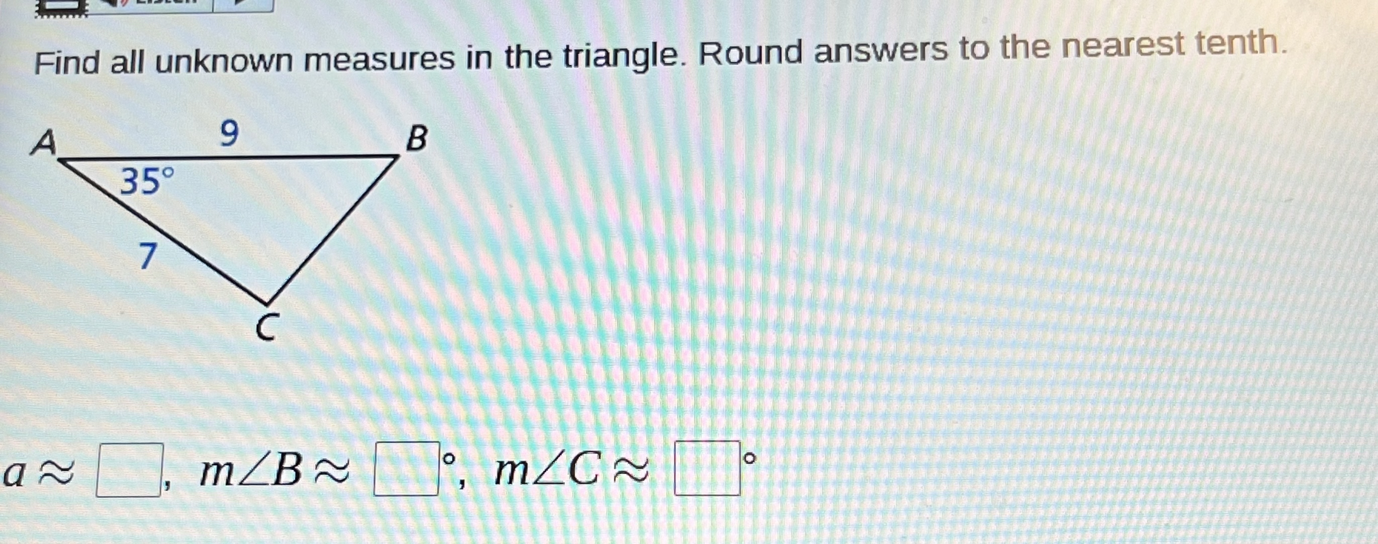 Solved Find all unknown measures in the triangle. Round | Chegg.com