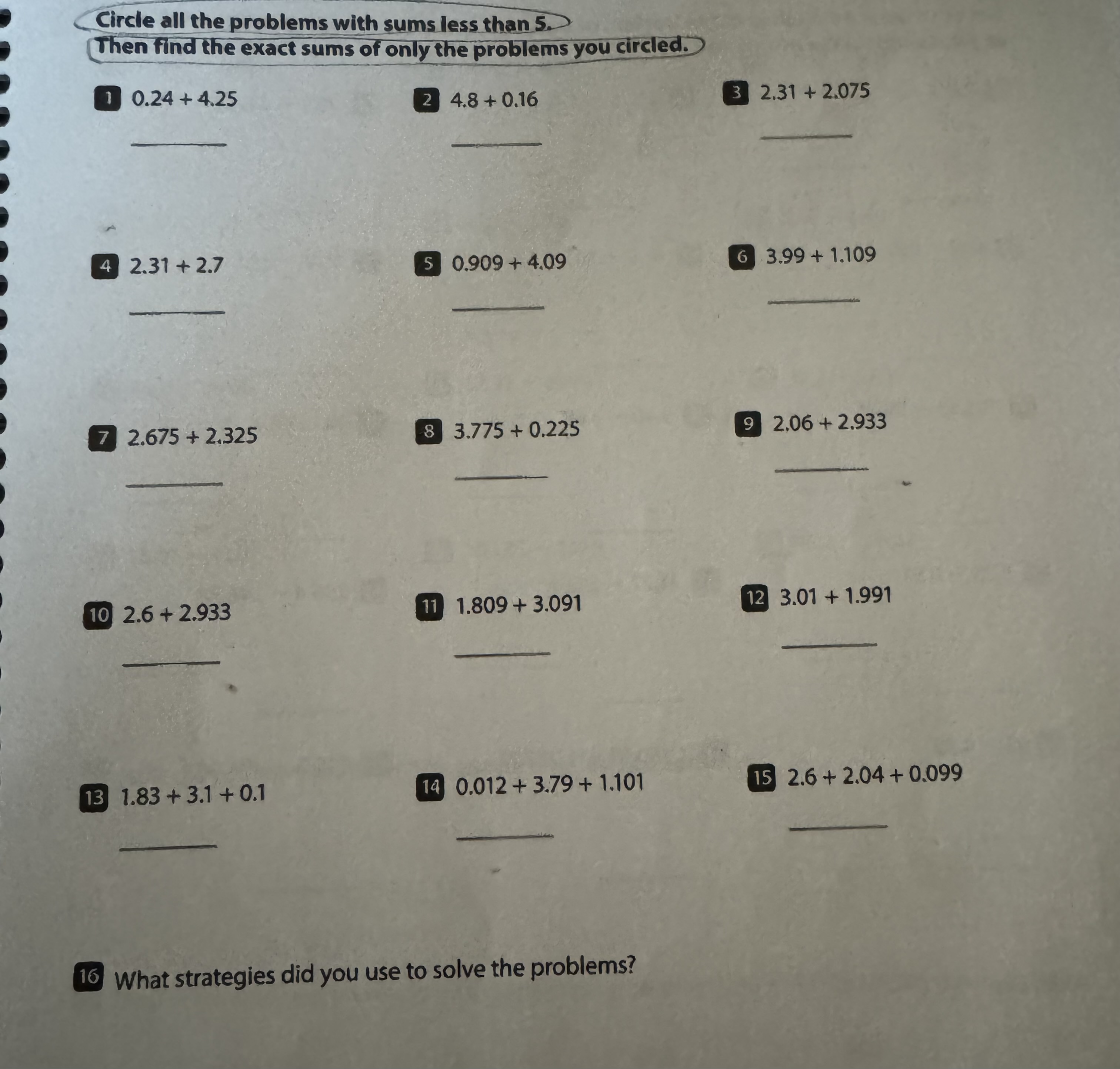 Solved Circle all the problems with sums less than 5 .Then | Chegg.com