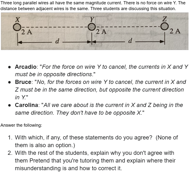 Solved Three long parallel wires all have the same magnitude | Chegg.com