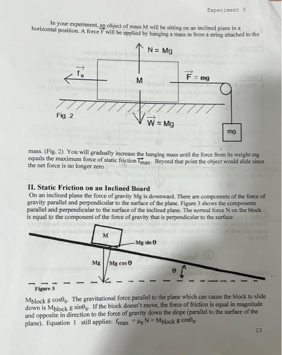 Solved In your experiment, an object of mass M will be | Chegg.com