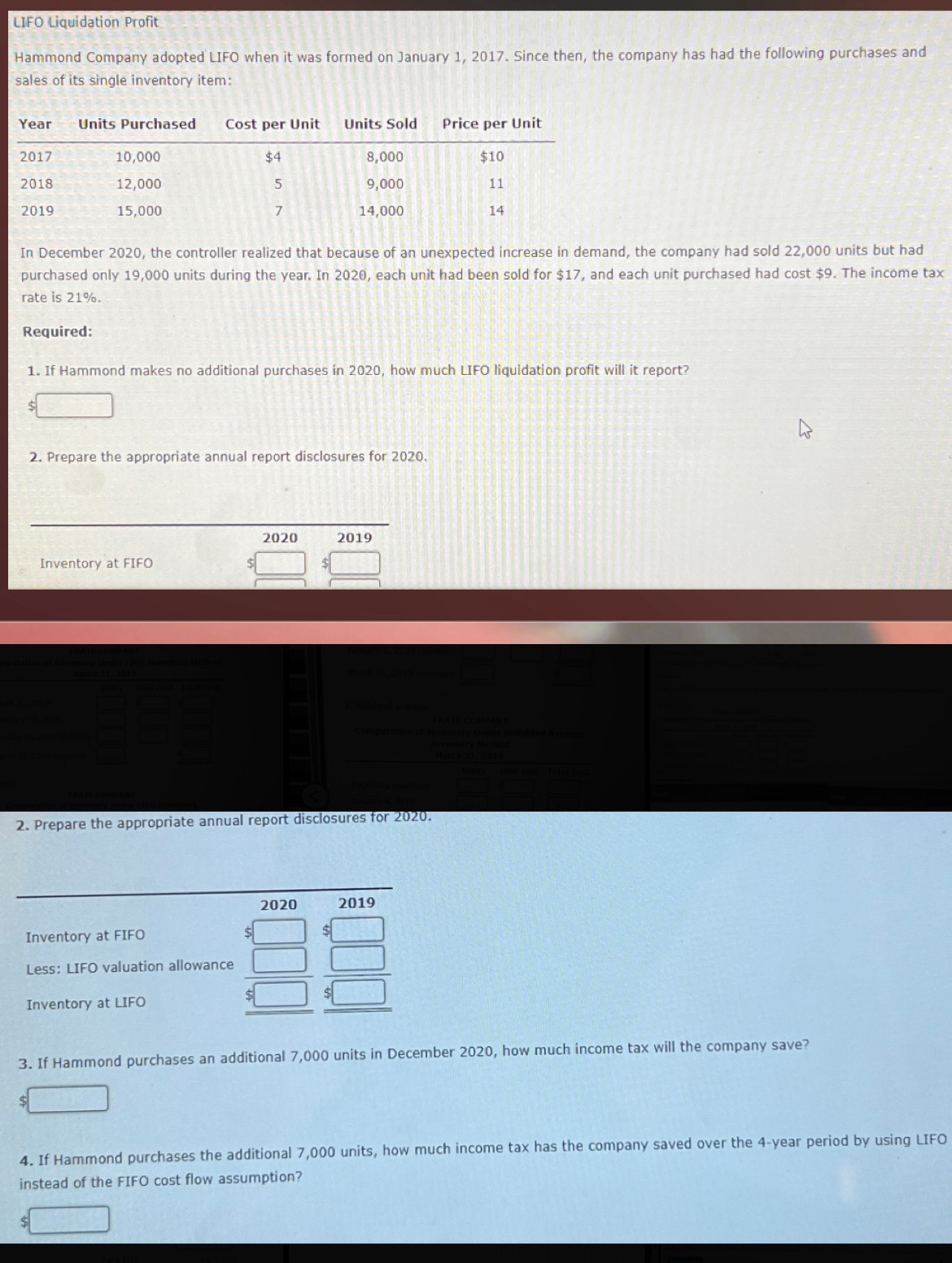 Solved LIFO Liquidation ProfitHammond Company adopted LIFO | Chegg.com