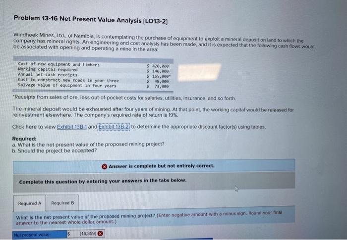 Solved Problem 13-16 Net Present Value Analysis (L013-2] | Chegg.com