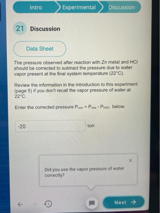 Solved Intro Experimental Discussion 21 Discussion Data | Chegg.com
