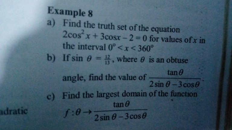 Solved Example 8 a) Find the truth set of the equation 2cos | Chegg.com