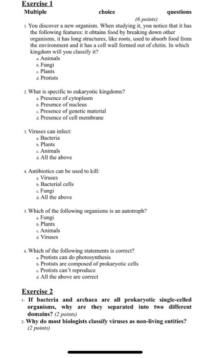 Solved Exercise 1 Multiple choice questions (6 points) 1. | Chegg.com