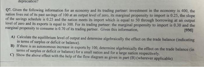 Solved Q7. Given the following information for an economy | Chegg.com