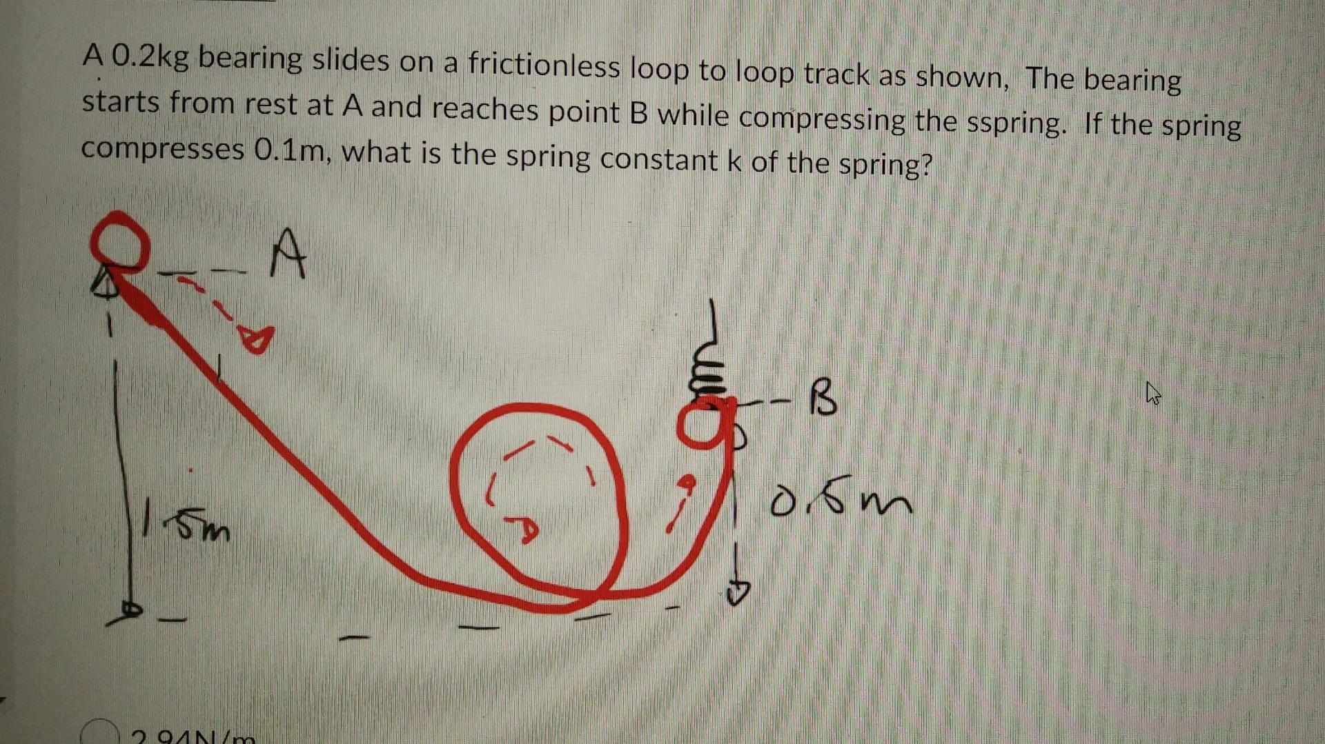 Solved A 0.2 kg bearing slides on a frictionless loop to | Chegg.com