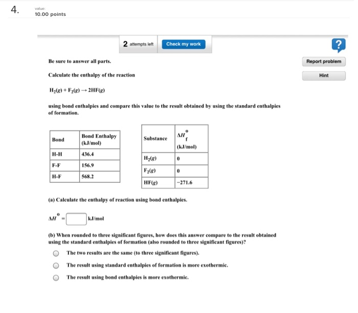 Solved 4. 10.00 points 2 attempts left Check my work Be sure | Chegg.com