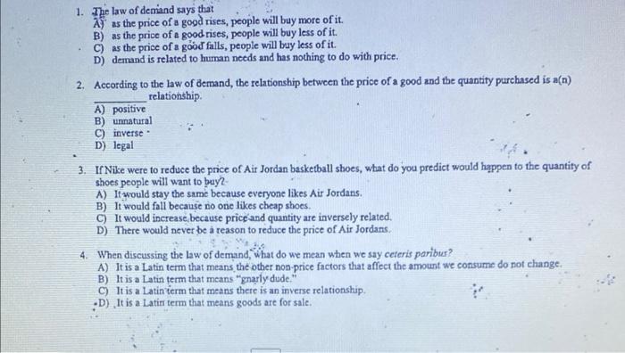 Solved According to the law of derinand, other things being | Chegg.com