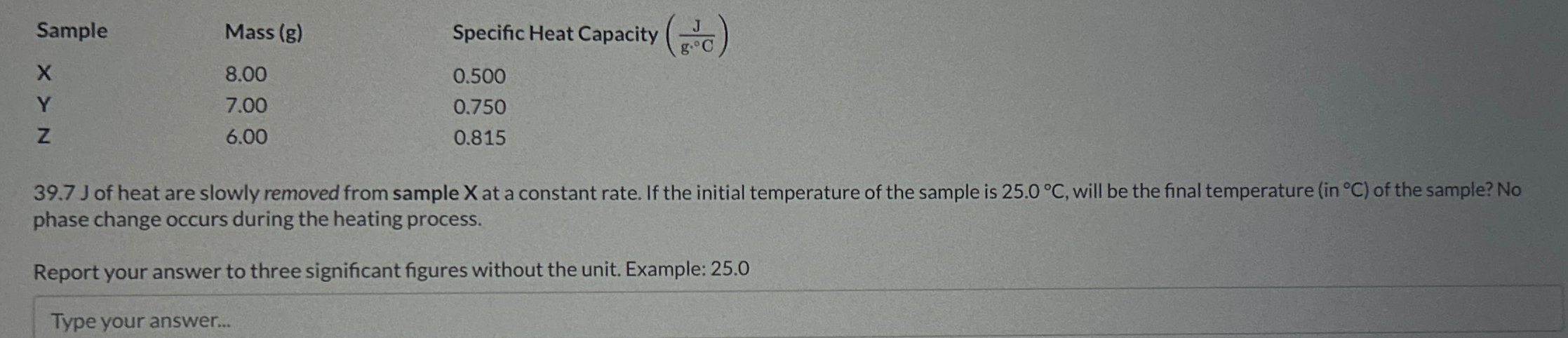 Solved \table[[Sample,Mass (g),Specific Heat Capacity | Chegg.com