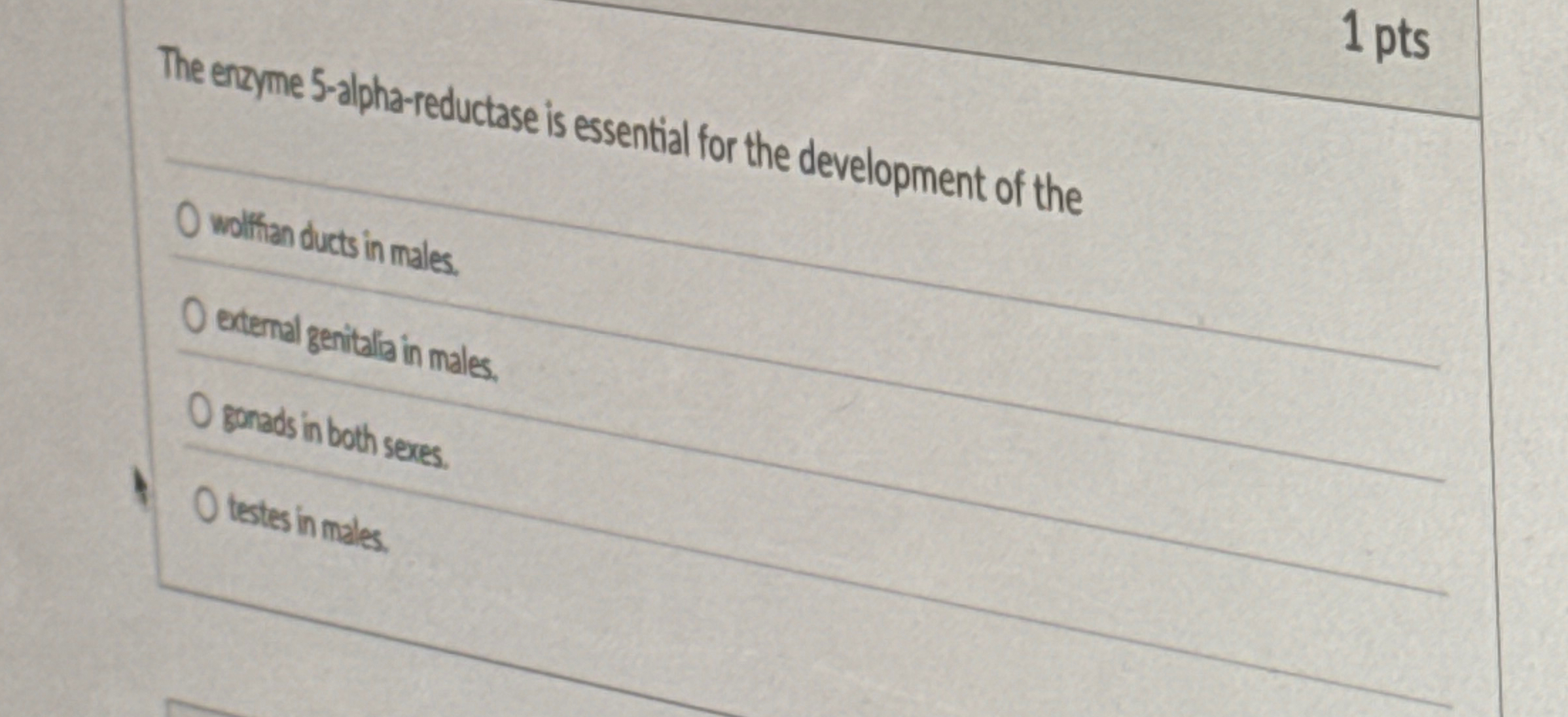 Solved 1 ﻿ptsThe erizme 5 -alpha-reductase is essential for | Chegg.com