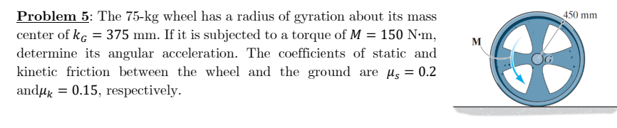 Solved Problem 5: The 75-kg ﻿wheel has a radius of gyration | Chegg.com