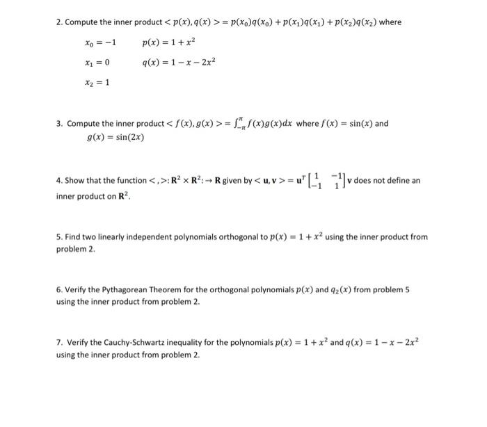 Solved 2. Compute the inner product | Chegg.com