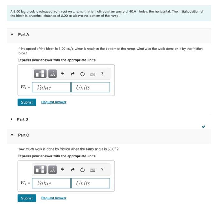 Solved A 5.00 kg block is released from rest on a ramp that | Chegg.com