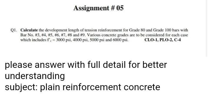 Solved Assignment # 05 Q1. Calculate the development length | Chegg.com
