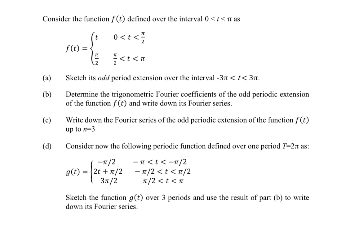 Consider the function f(t) ﻿defined over the | Chegg.com