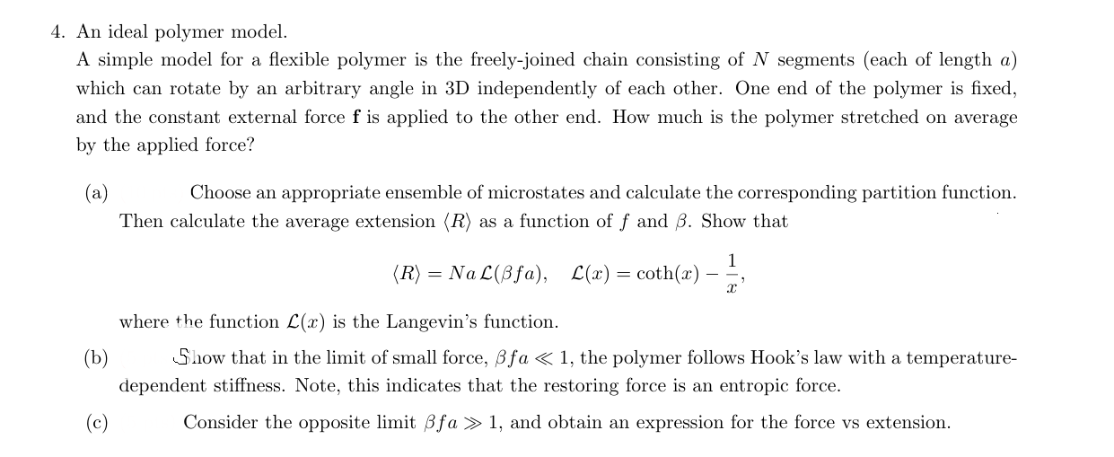 Solved An ideal polymer model.A simple model for a flexible | Chegg.com