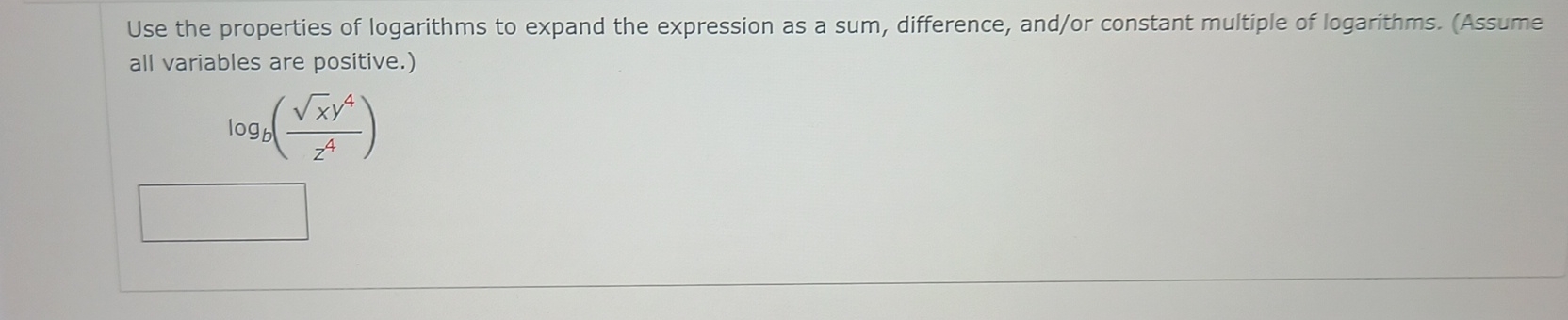 Solved Use the properties of logarithms to expand the | Chegg.com