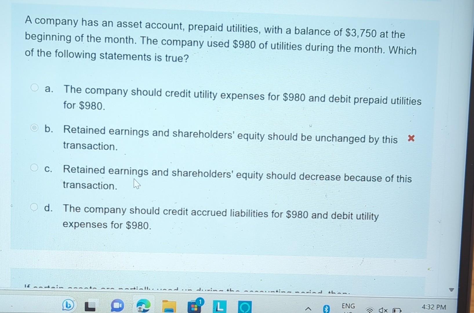 Solved A company has an asset account, prepaid utilities, | Chegg.com