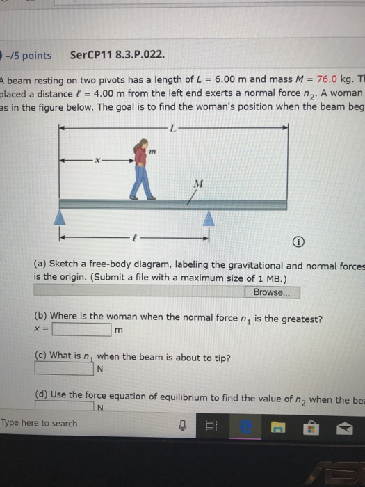 Solved A beam resting on two pivots has a length of L = | Chegg.com