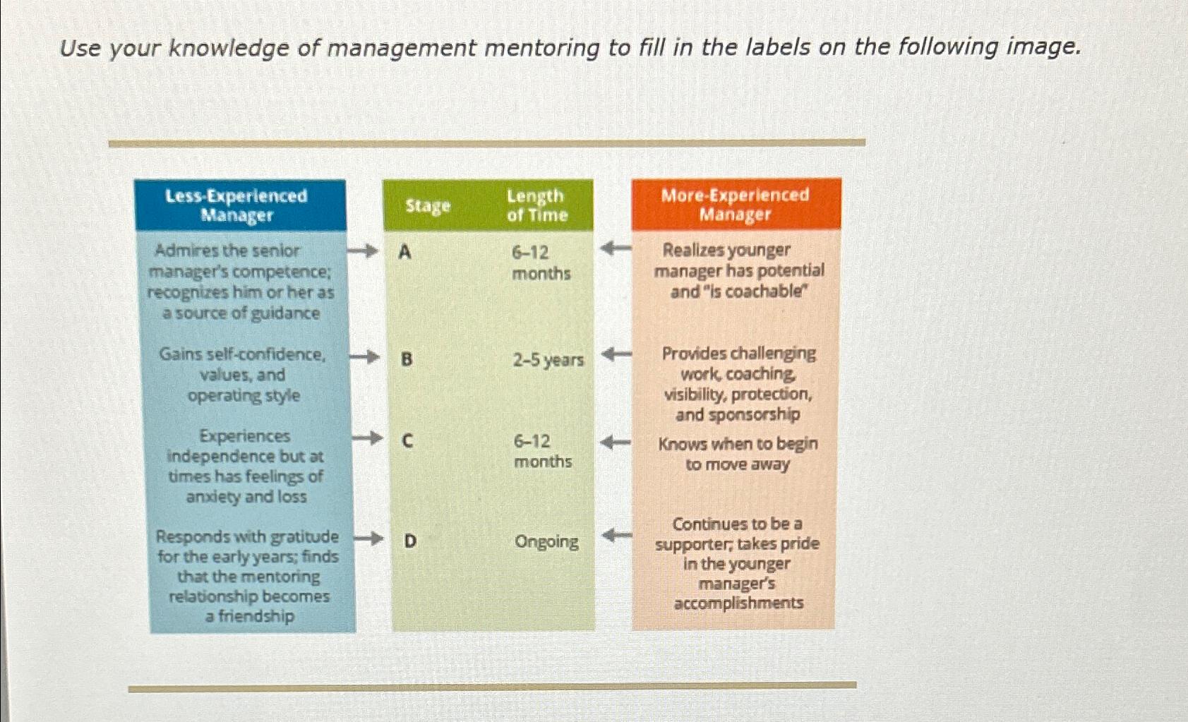 Solved Use your knowledge of management mentoring to fill in | Chegg.com