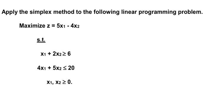Solved Apply the simplex method to the following linear | Chegg.com