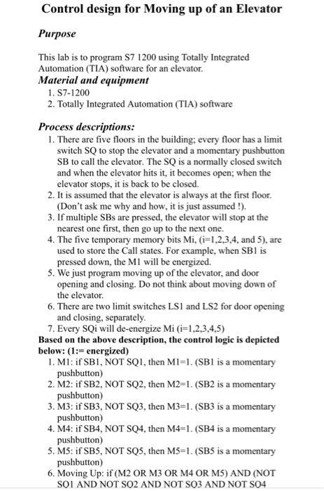 Solved Control design for Moving up of an Elevator Purpose | Chegg.com