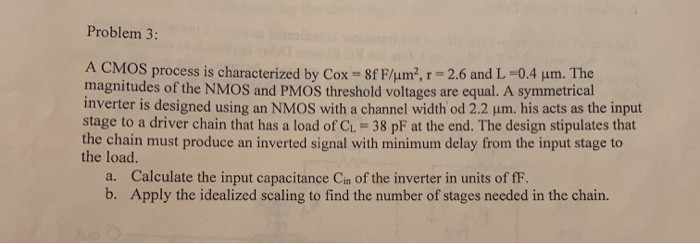 Solved Problem 3: A CMOS process is characterized by Cox - | Chegg.com