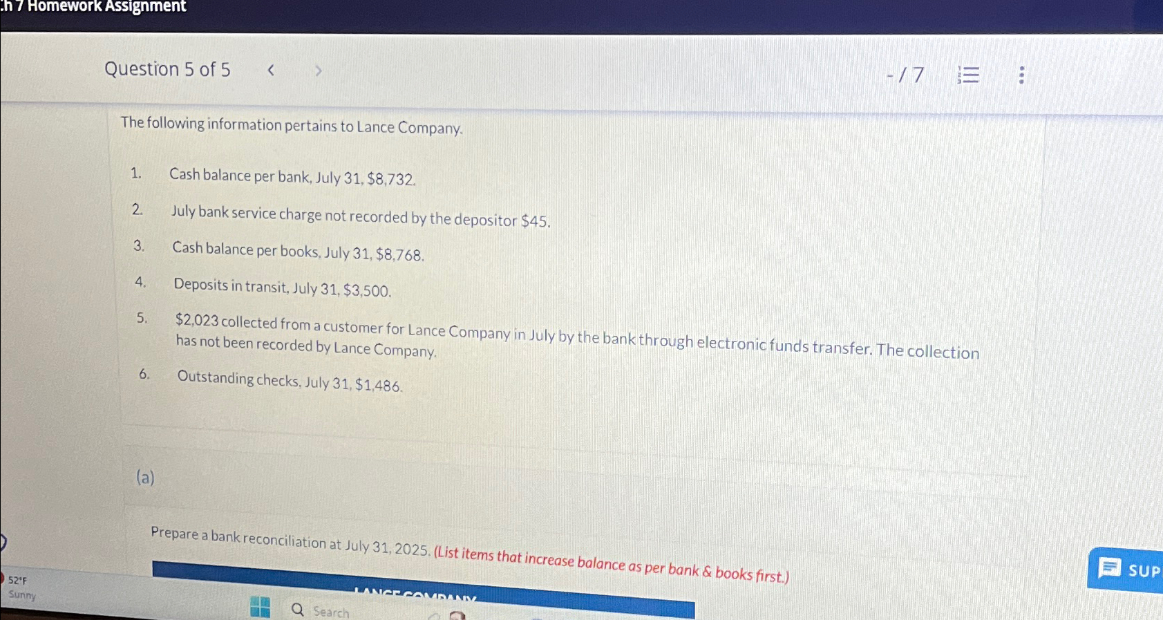 Solved h 7 ﻿Homework AssignmentQuestion 5 ﻿of 5-17The | Chegg.com