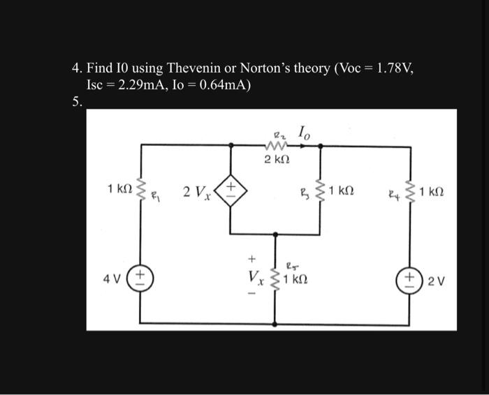 Solved 4. Find I0 using Thevenin or Norton's theory (Voc | Chegg.com