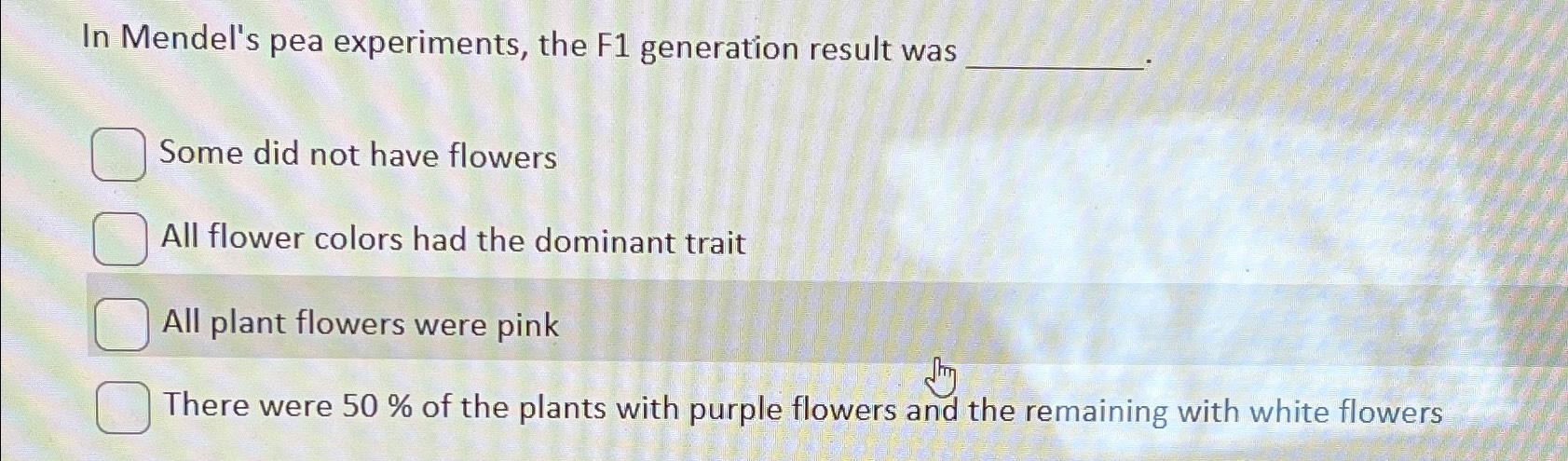 Solved In Mendel's pea experiments, the F1 ﻿generation | Chegg.com