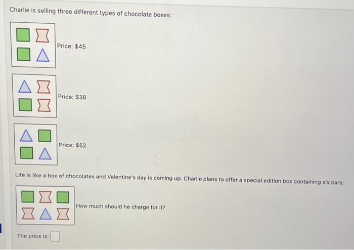Solved Charlie is selling three different types of chocolate | Chegg.com