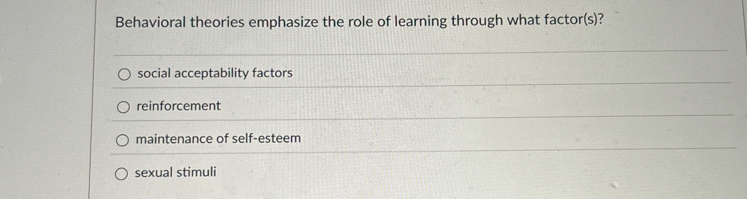 Solved Behavioral theories emphasize the role of learning | Chegg.com
