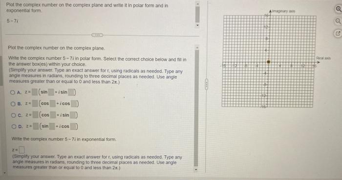 Solved Plot the complex number on the complex plane and wite | Chegg.com