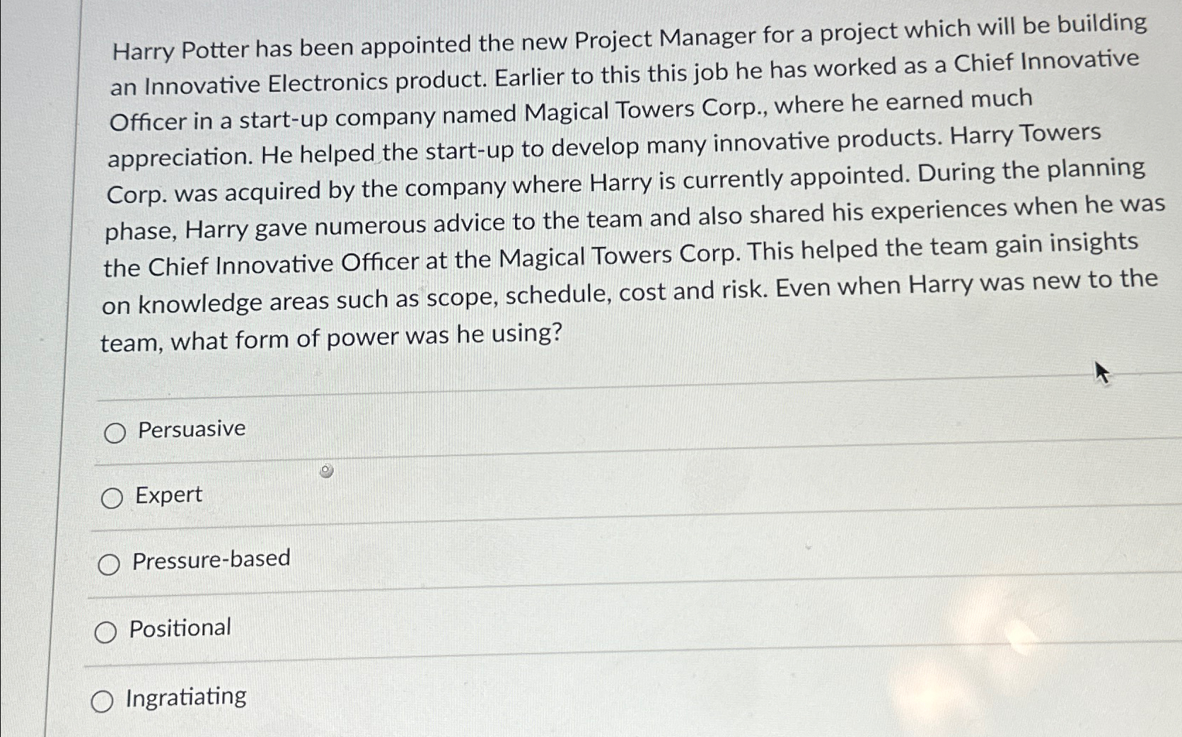 Solved Harry Potter has been appointed the new Project | Chegg.com