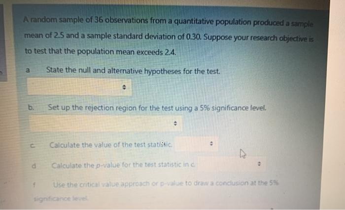 Solved A Random Sample Of 36 Observations From A