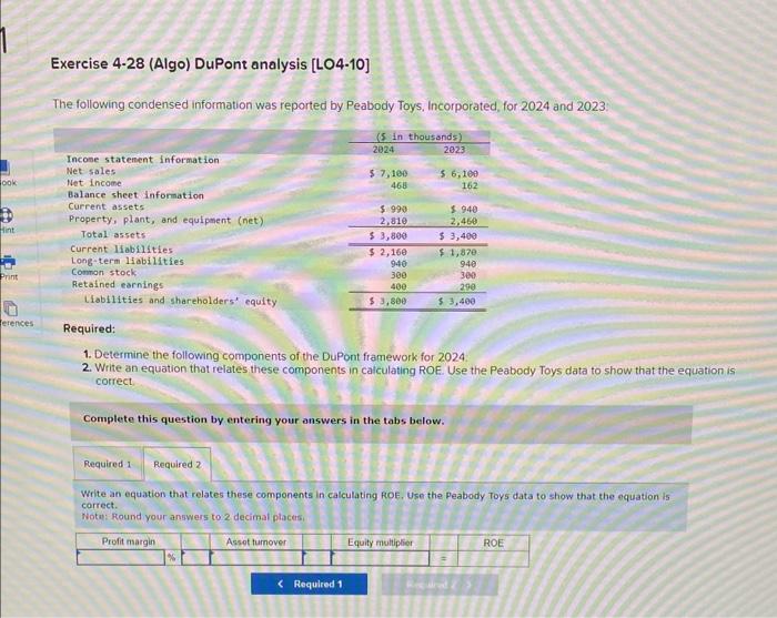 Solved Exercise 4-28 (Algo) DuPont analysis [LO4-10] The | Chegg.com