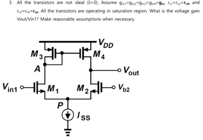 Solved 3. All the transistors are not ideal (λ>0). Assume | Chegg.com
