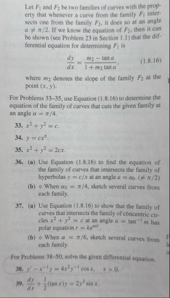 Solved Let F1 ﻿and F2 ﻿be two families of curves with the | Chegg.com